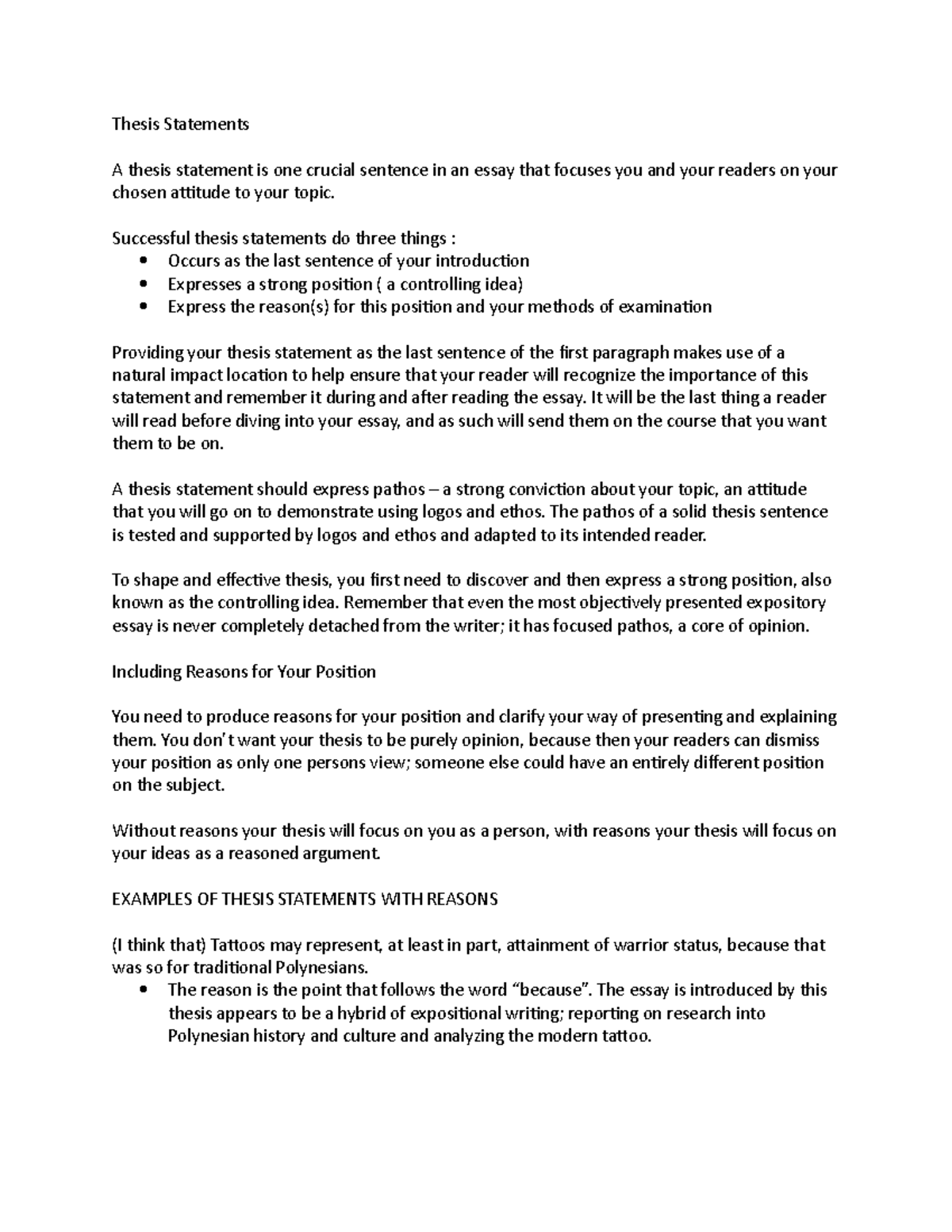 Thesis Statements Guide: Crafting Effective Arguments - Studocu