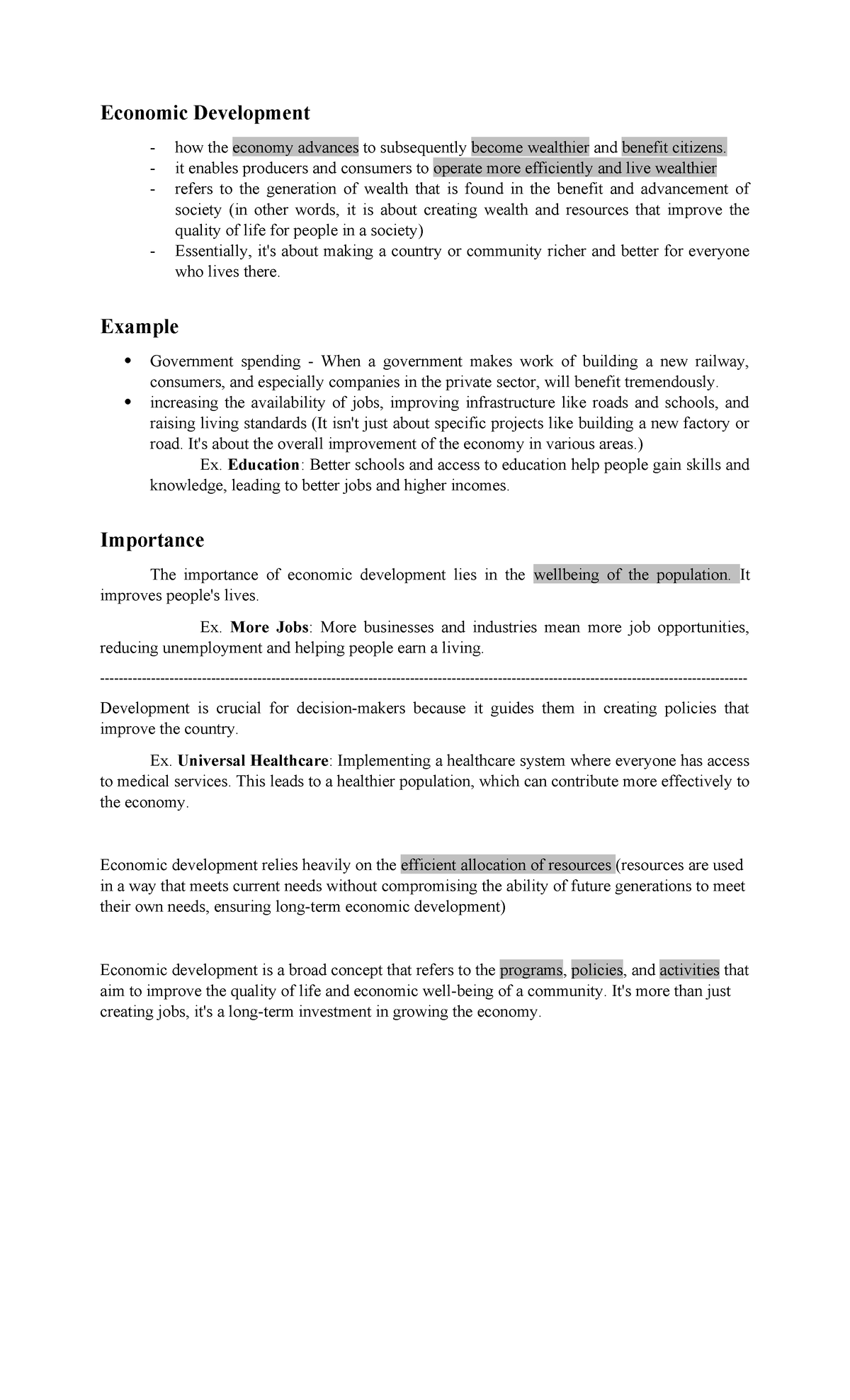Concept of Development - Economic Development how the economy advances ...