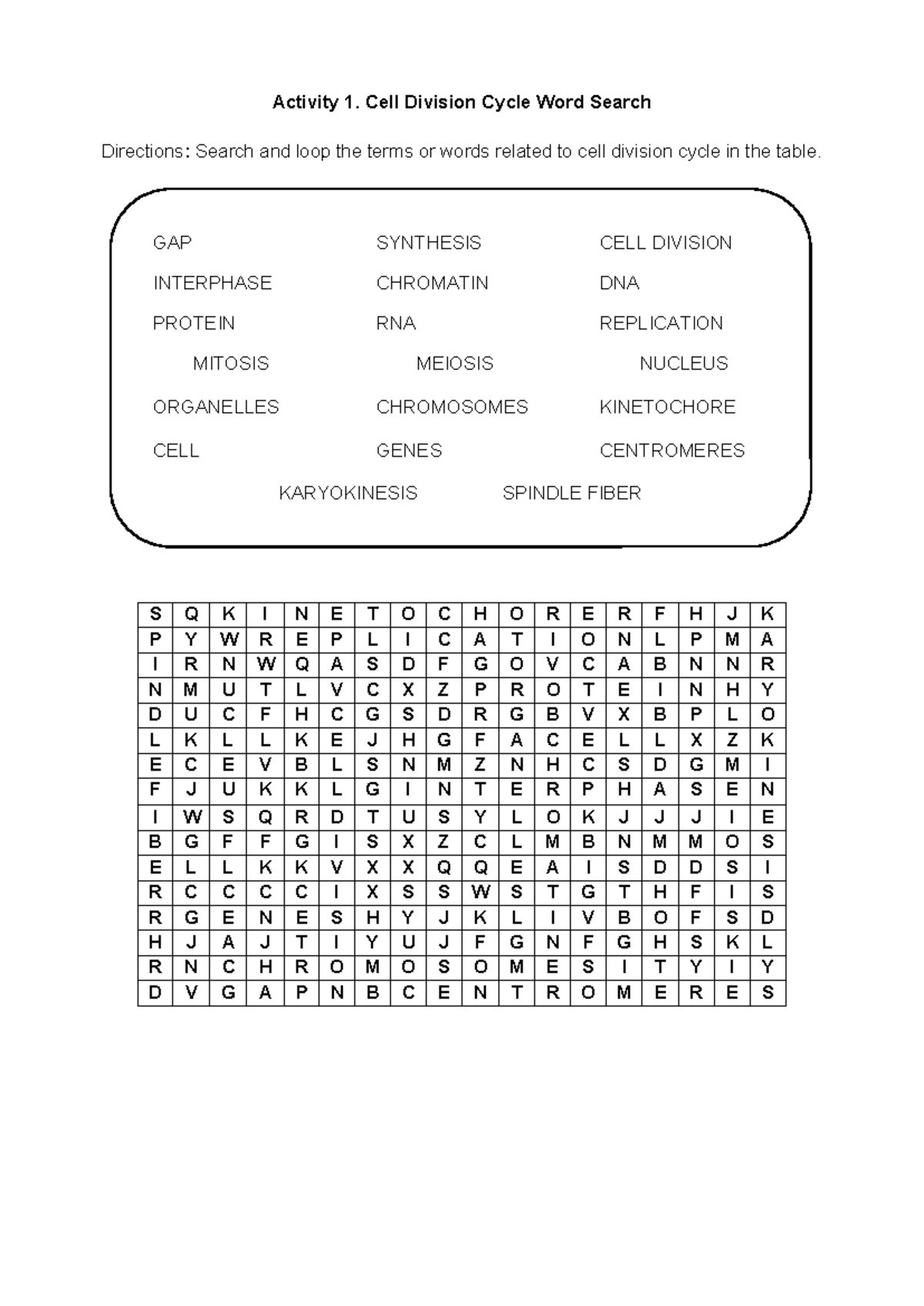 Activity 1: Cell Division Cycle Word Search (Modular Learning) - Studocu