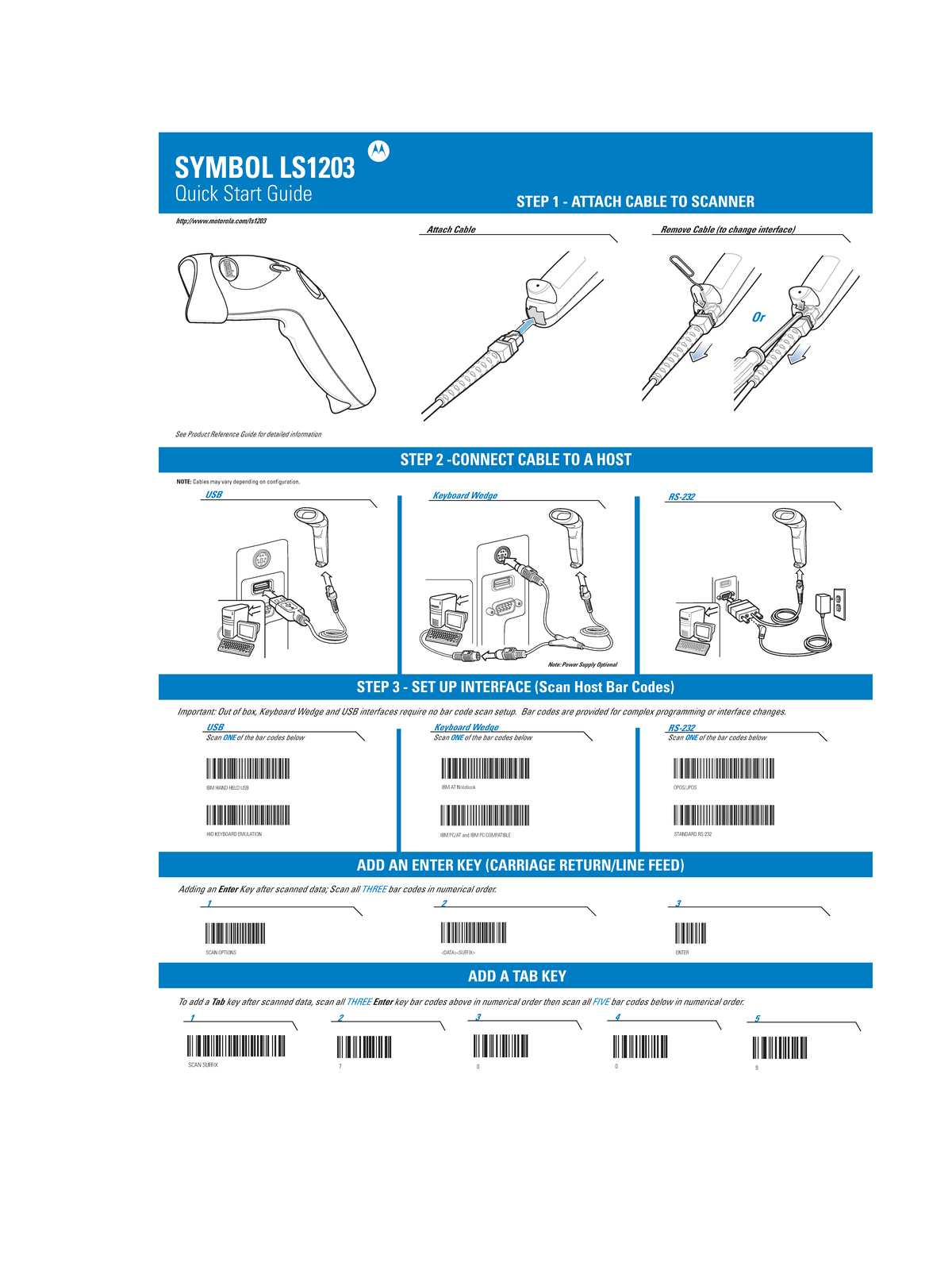 Symbol LS1203 Quick Start Guide: Cable Setup & Interface Configuration ...