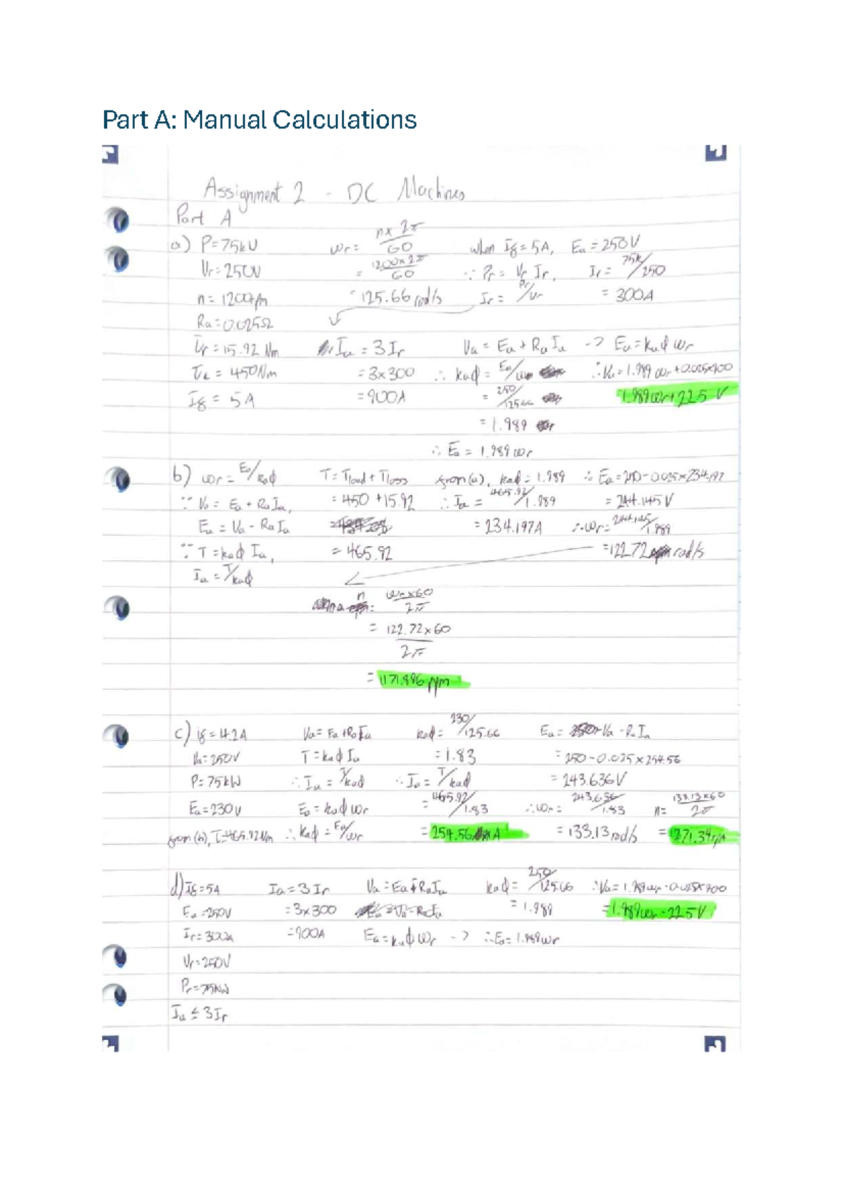 DC Machine Analysis: Manual Calculations & Simulink Tests (Ass 2) - Studocu