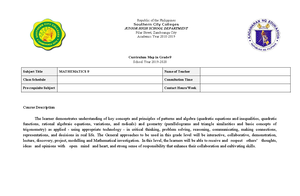 G9 Mathematics Fourth Grading Unit Curriculum Map: Trigonometry ...