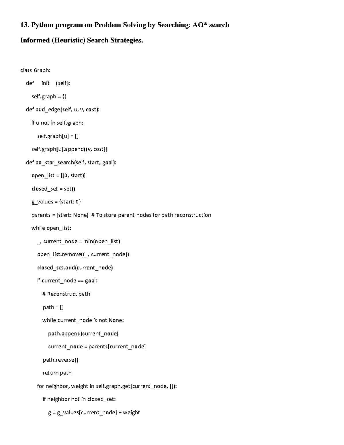 AO* Search Practical Notes - Python Program Insights - Studocu