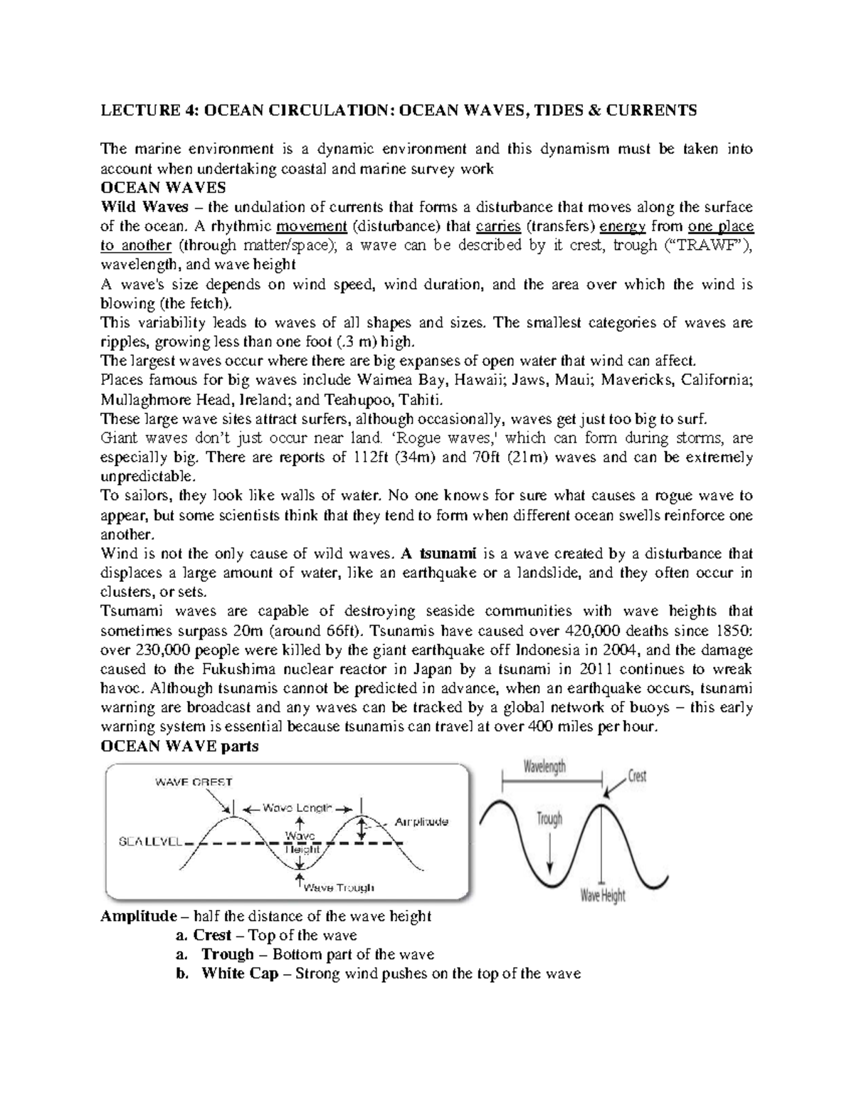SZL 404 Lecture Notes: Ocean Circulation, Waves, and Marine Biology ...