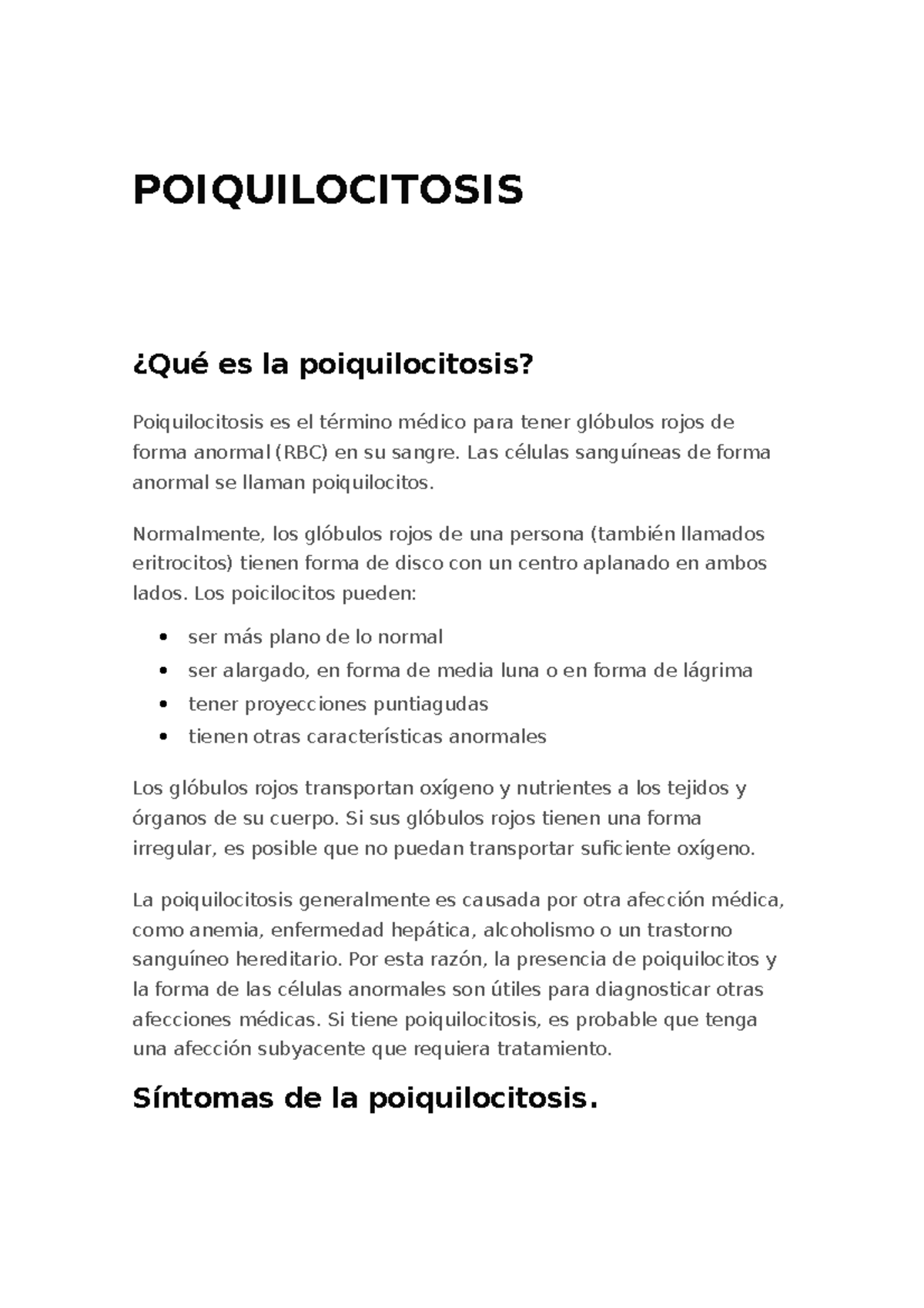 Poiquilocitosis - Clases - POIQUILOCITOSIS ¿Qué es la poiquilocitosis ...