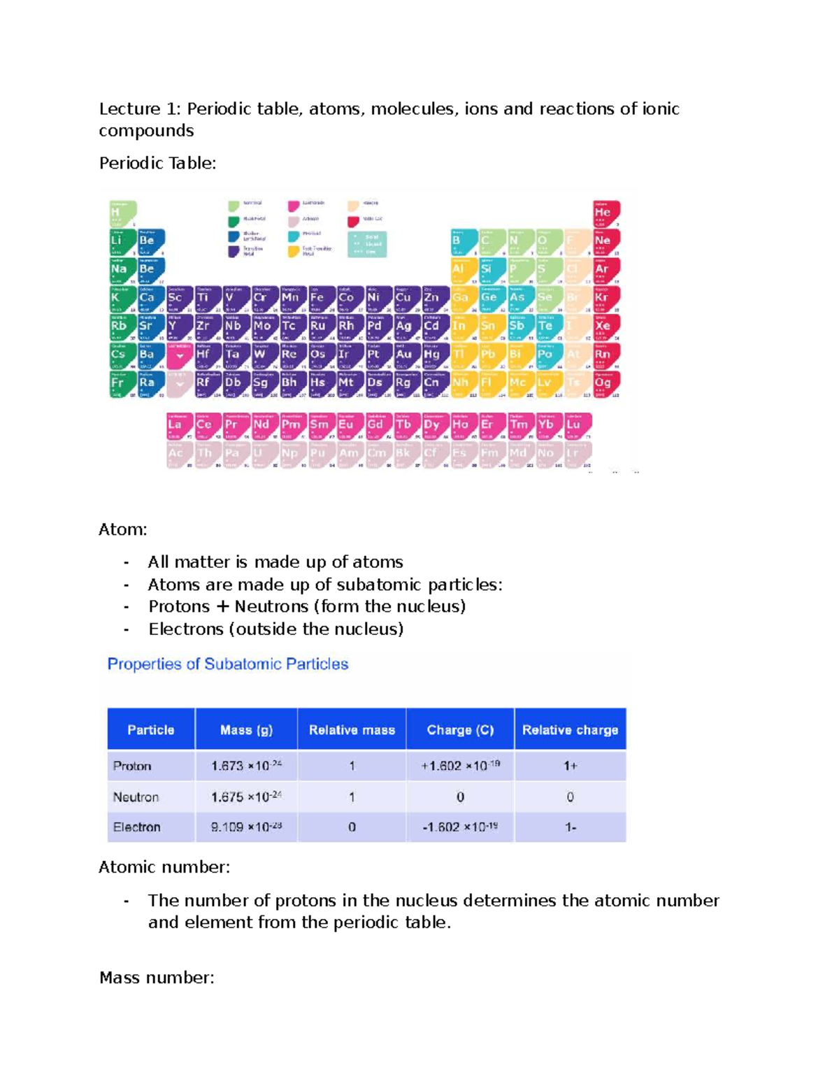 Lecture 1: Atoms, Ions, and Ionic Compounds Overview - Studocu