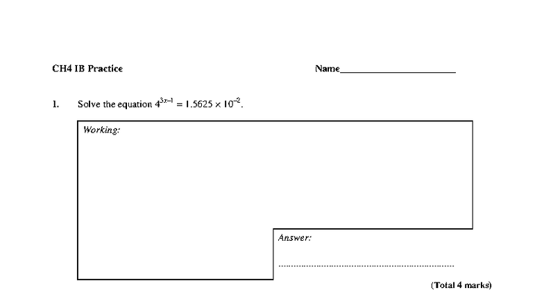 Ch4 IB Math Log Practice Worksheet - Studocu