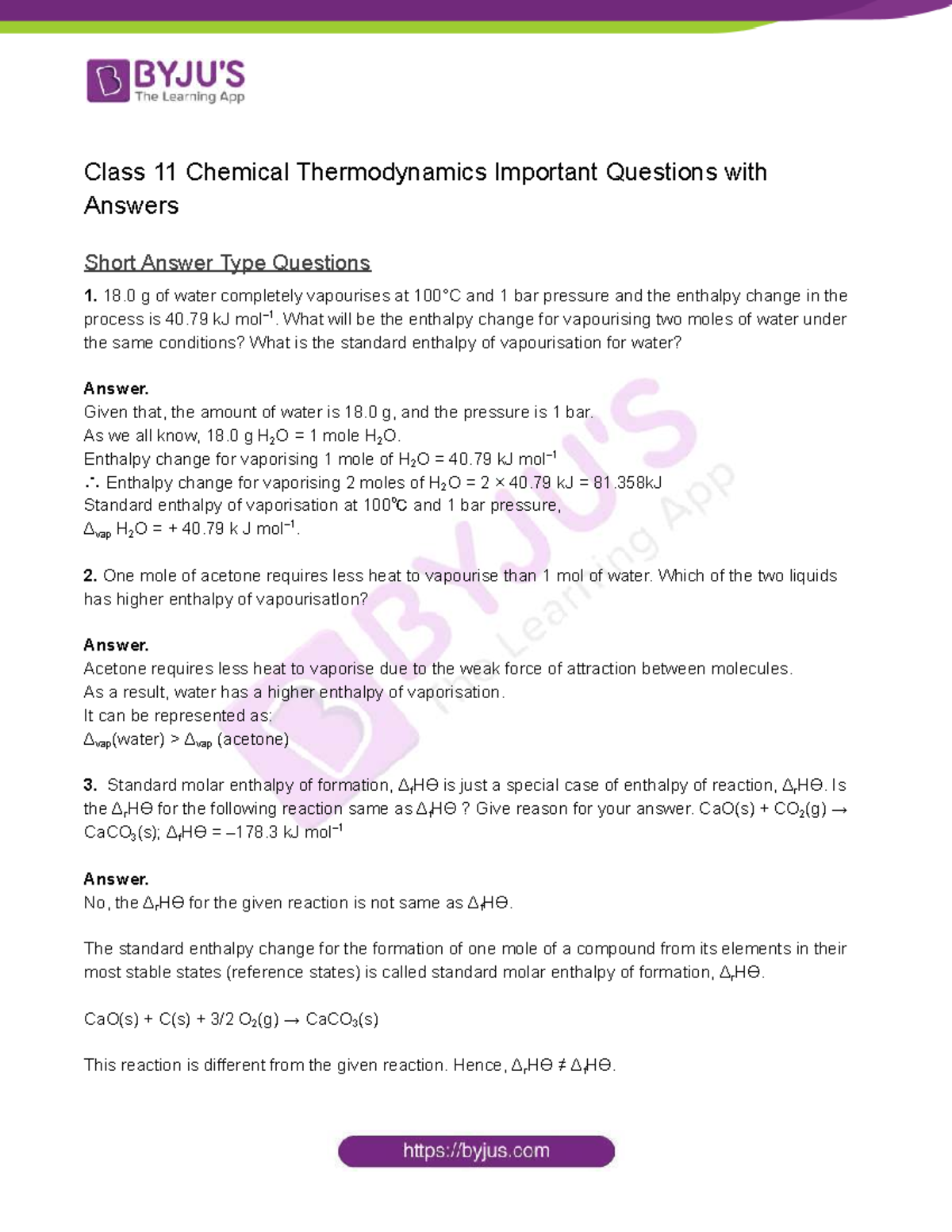 Class 11 Chemistry CH 6 Thermodynamics Important Q&A - Studocu