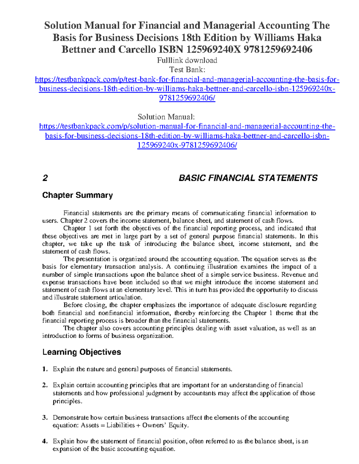 679052850 Solution Manual: Fin & Managerial Accounting 18th Ed. - Studocu