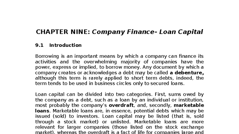 COMPANY LAW (PAEC) CHAPTER 9: Understanding Loan Capital and Debentures ...