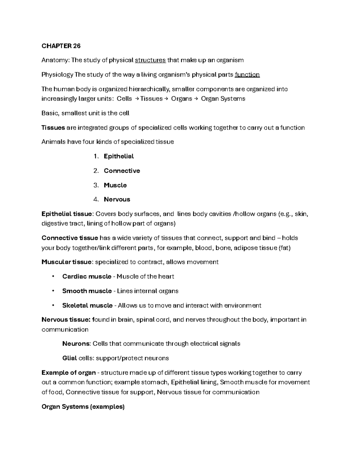 Chapter 26: Anatomy and Physiology Overview - Studocu