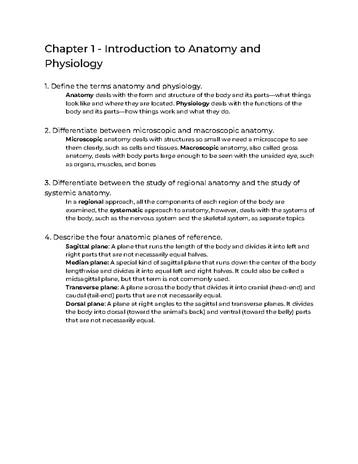 Anatomy & Physiology Overview Notes (Chapters 1, 5 & 6) - Studocu