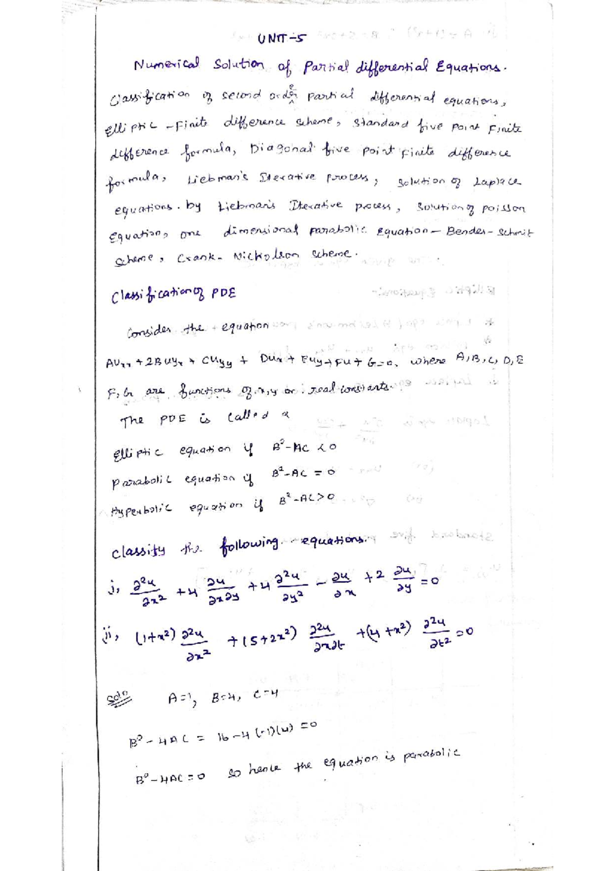 Numerical Methods for PDEs: Solutions & Iterative Techniques (UNIT-5 NM ...