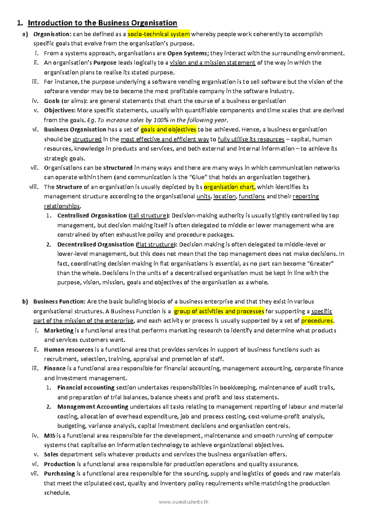 Business Organization Concepts: Structure, Functions & Strategy - Studocu