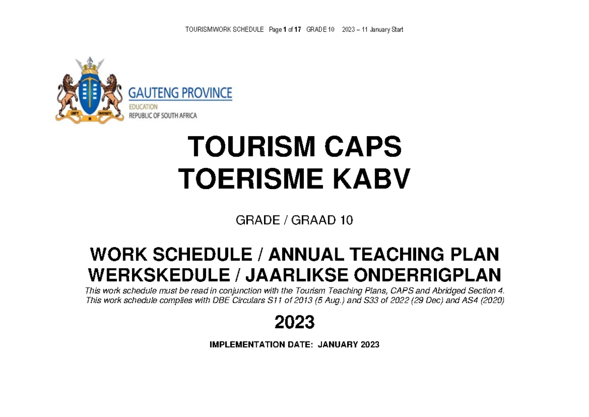 Tourism G11 Term 4 Week 3 Lesson: The Tour Itinerary Explained - Studocu