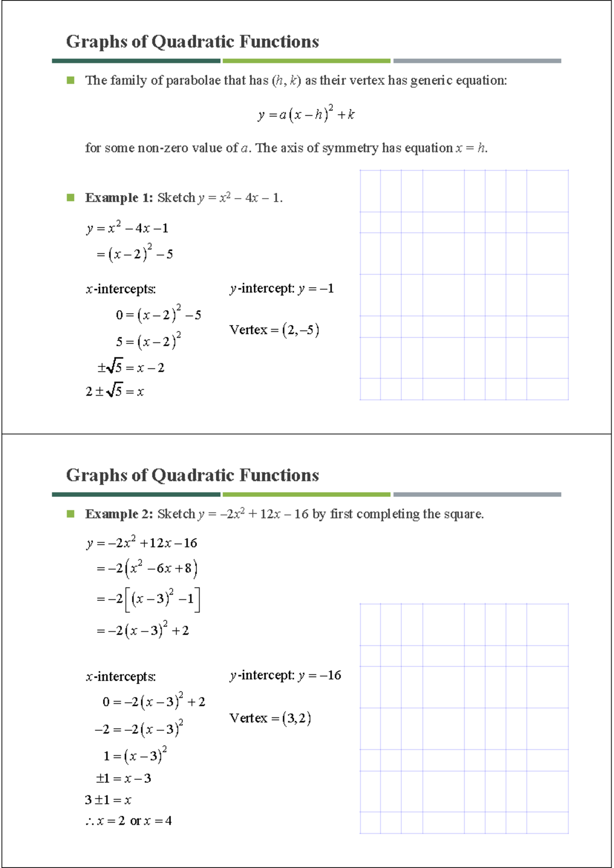 Maths quadratic functions - Graphs of Quadratic Functions The family of ...