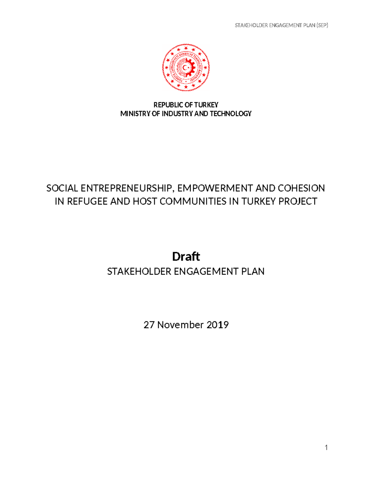 Stakeholder Engagement Plan (SEP) for Social Entrepreneurship Project ...