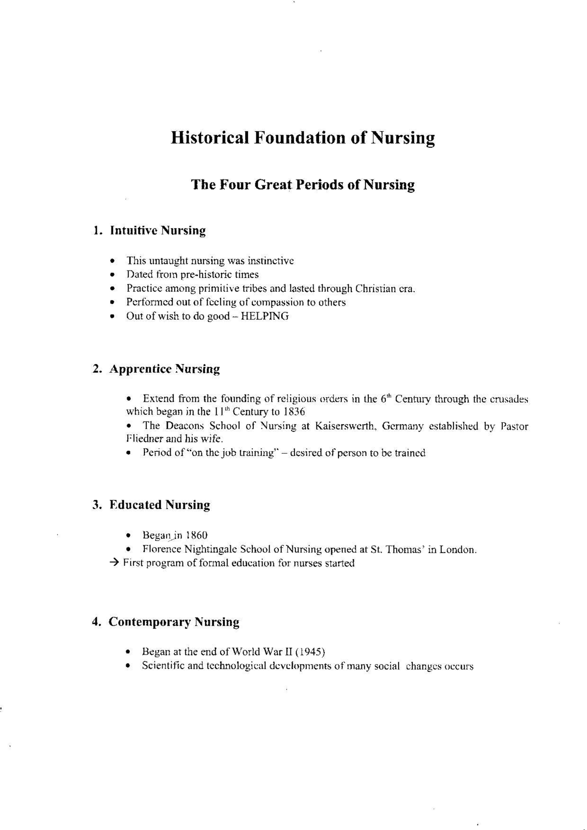 Historical Foundation of Nursing: Key Periods and Developments - Studocu
