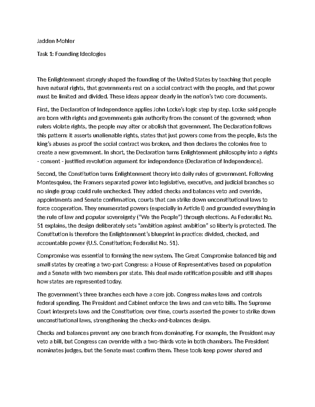Task 1: Founding Ideologies and the Influence of Enlightenment - Studocu