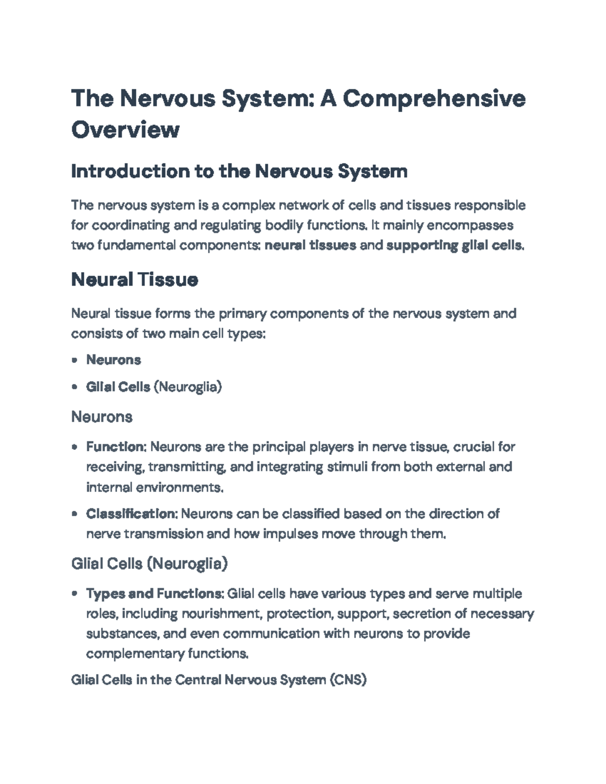 Nervous System Overview: Key Concepts and Neural Tissue Functions - The ...