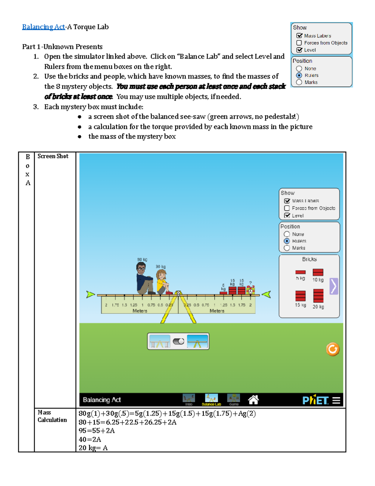 PHET PHYS 101 - Torque Lab Report on Balancing Act Simulation - Studocu