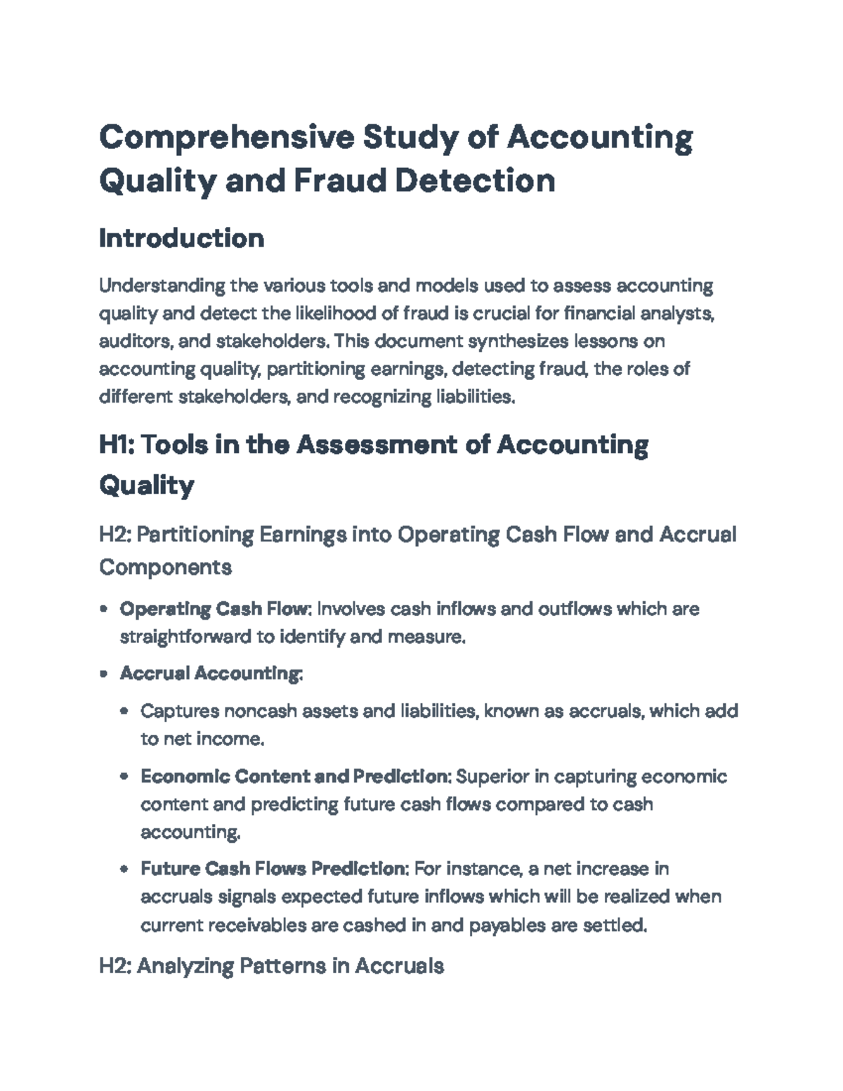 Accounting Quality & Fraud Detection: A Study Overview (ACC 101) - Studocu