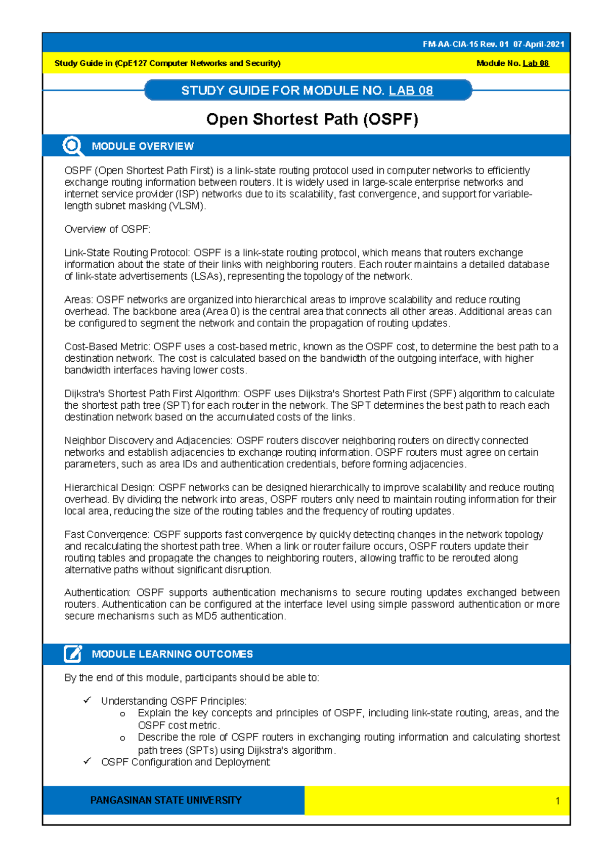 CNS Study Guide Lab 08: OSPF Routing Protocol Overview and ...