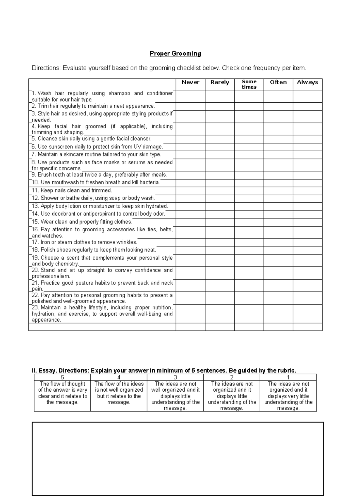 PDPO Proper Grooming Checklist and Self-Evaluation Guide - Studocu