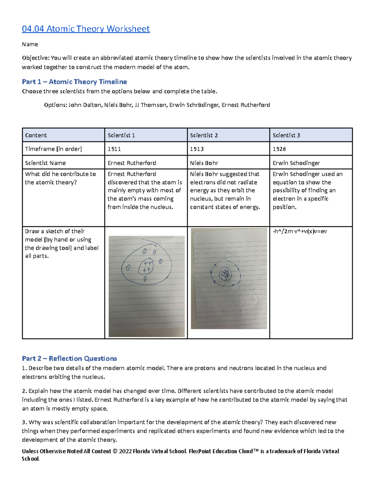 Atomic Theory Timeline & Contributions - Worksheet 04.04 - Studocu