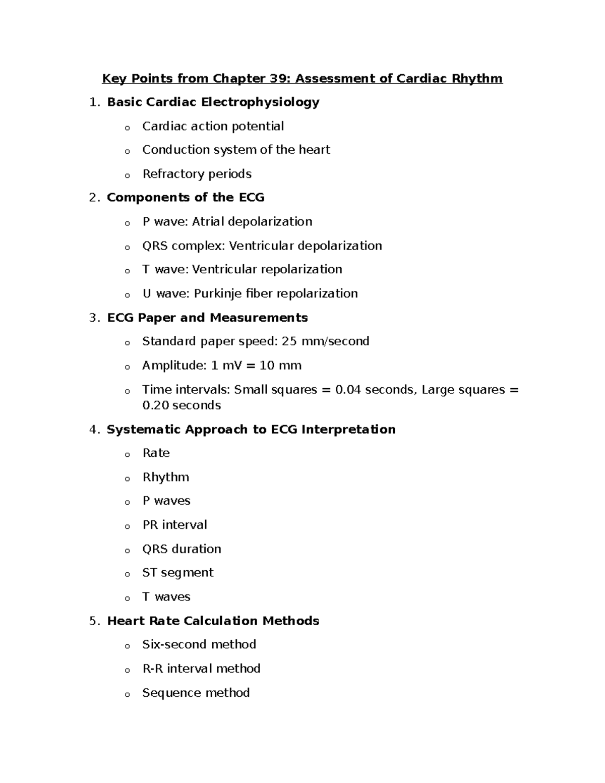 Chapter 39 Key Points: Cardiac Rhythm Assessment & ECG Analysis - Studocu