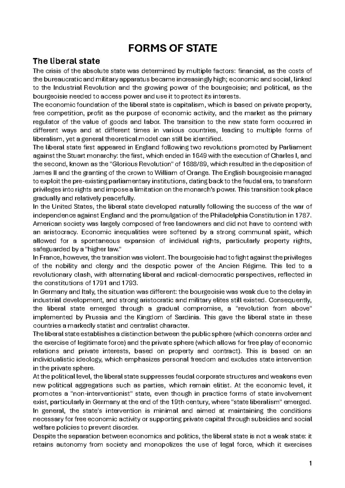 Forms of State and Government: The Liberal and Democratic Models - Studocu