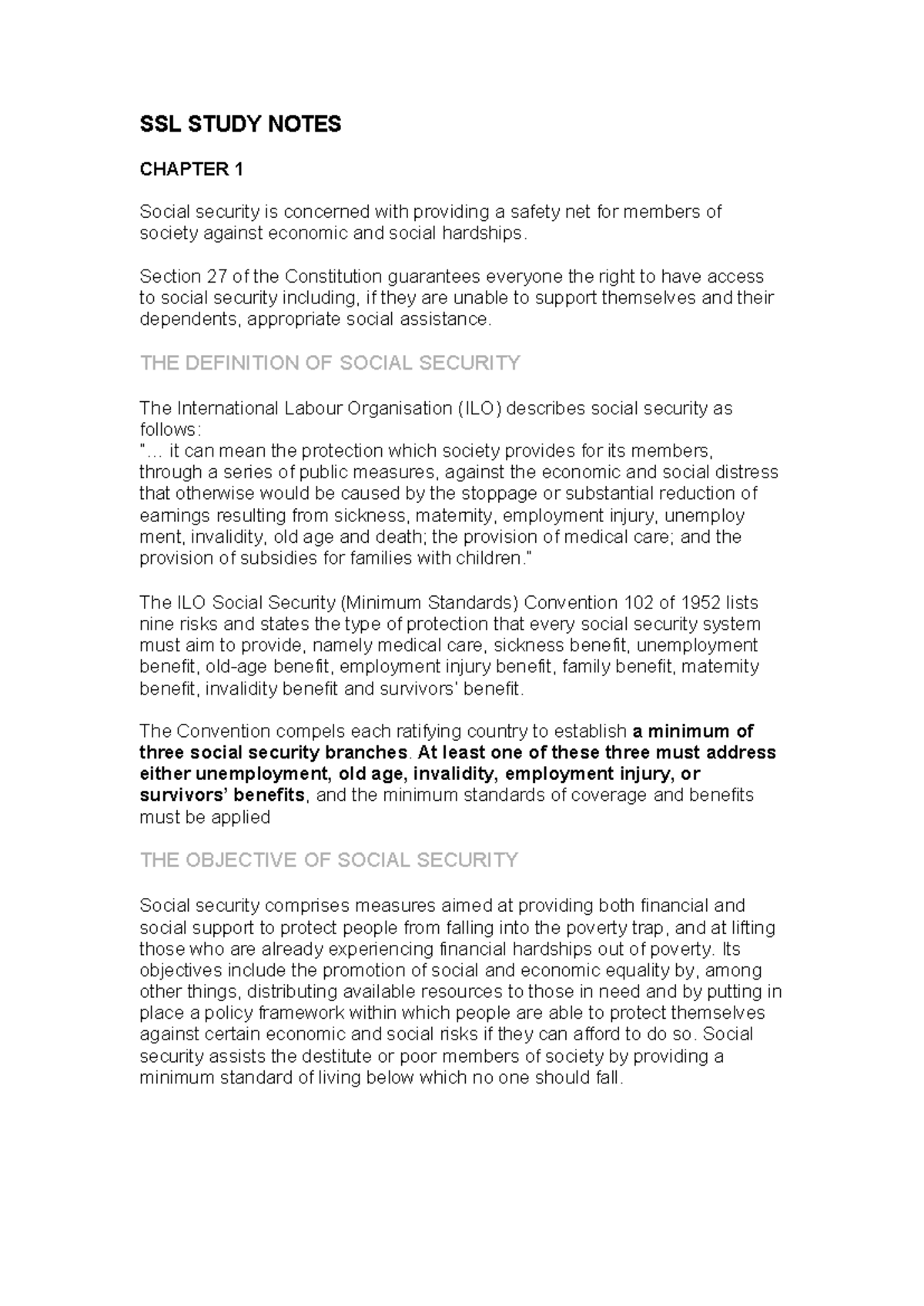 SSL2601 Final Exam Study Notes on Social Security in South Africa - Studocu