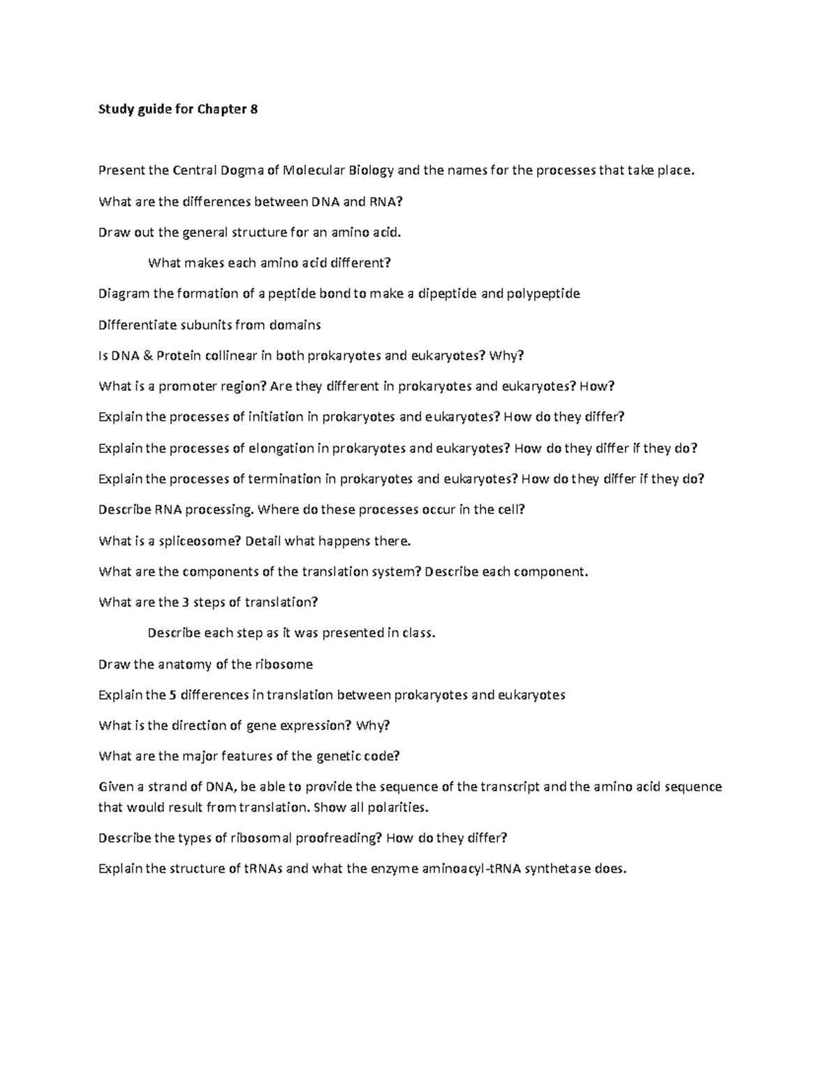 Chapter 8 Study Guide: Central Dogma & Gene Expression in Bio 101 - Studocu