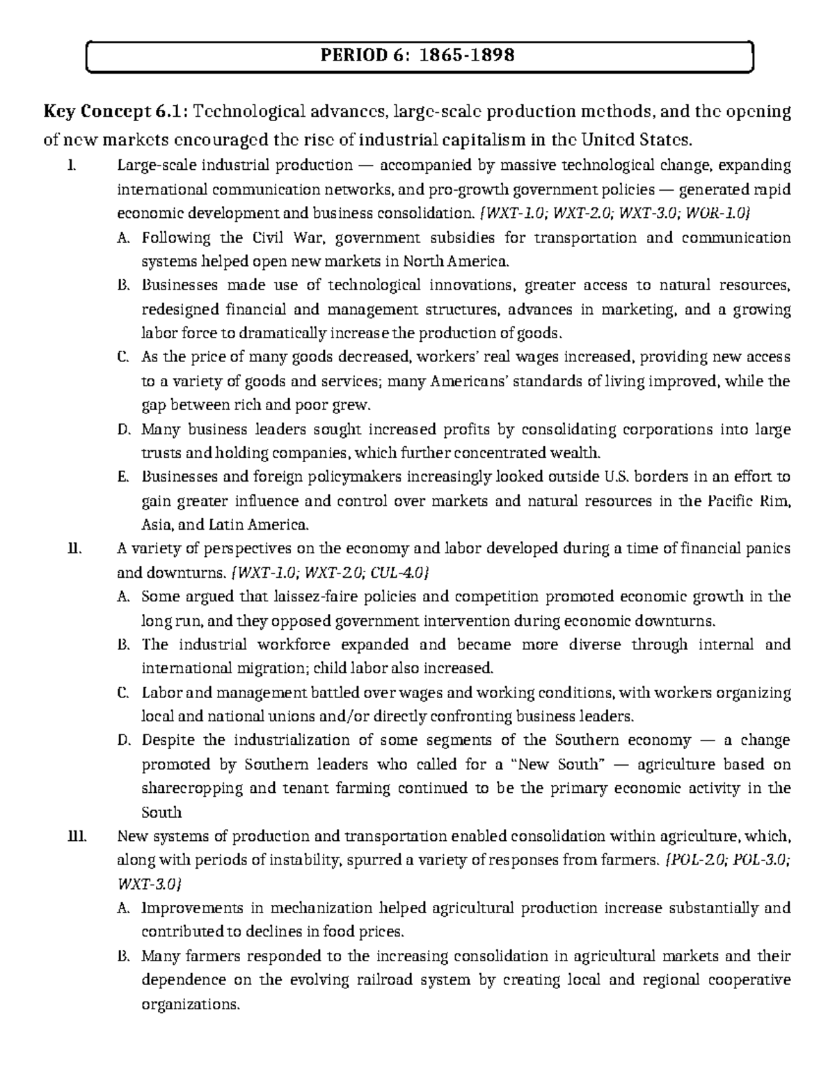 APUSH Period 6: Key Concepts of Industrial Capitalism & Migration - Studocu