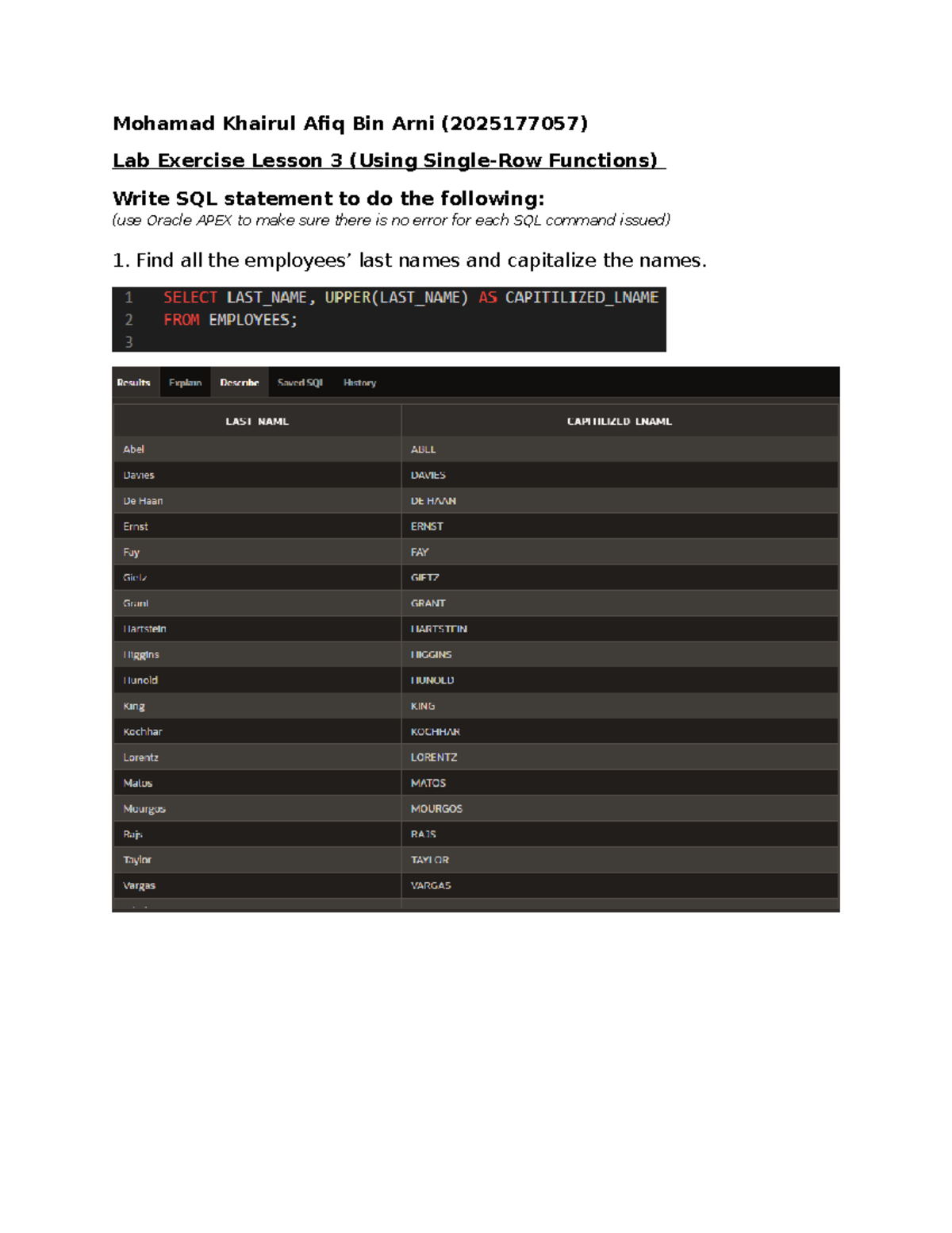 Lab Exercise 3 (ICT501): SQL Functions and Queries - Studocu