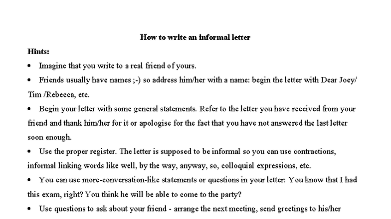 Writing Informal & Formal Letters: Tips & Examples (ENG101) - Studocu