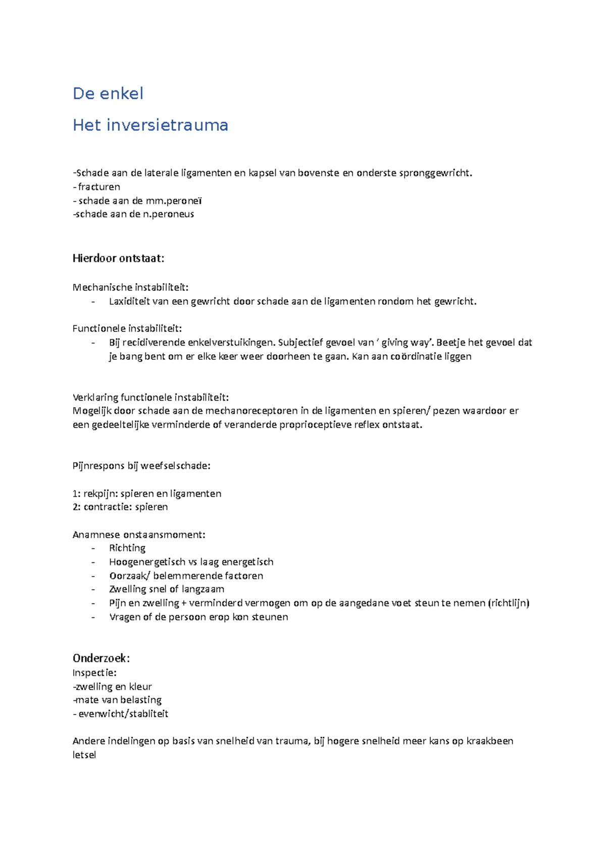 Inversietrauma van de Enkel: Diagnose en Behandelingsopties - Studeersnel