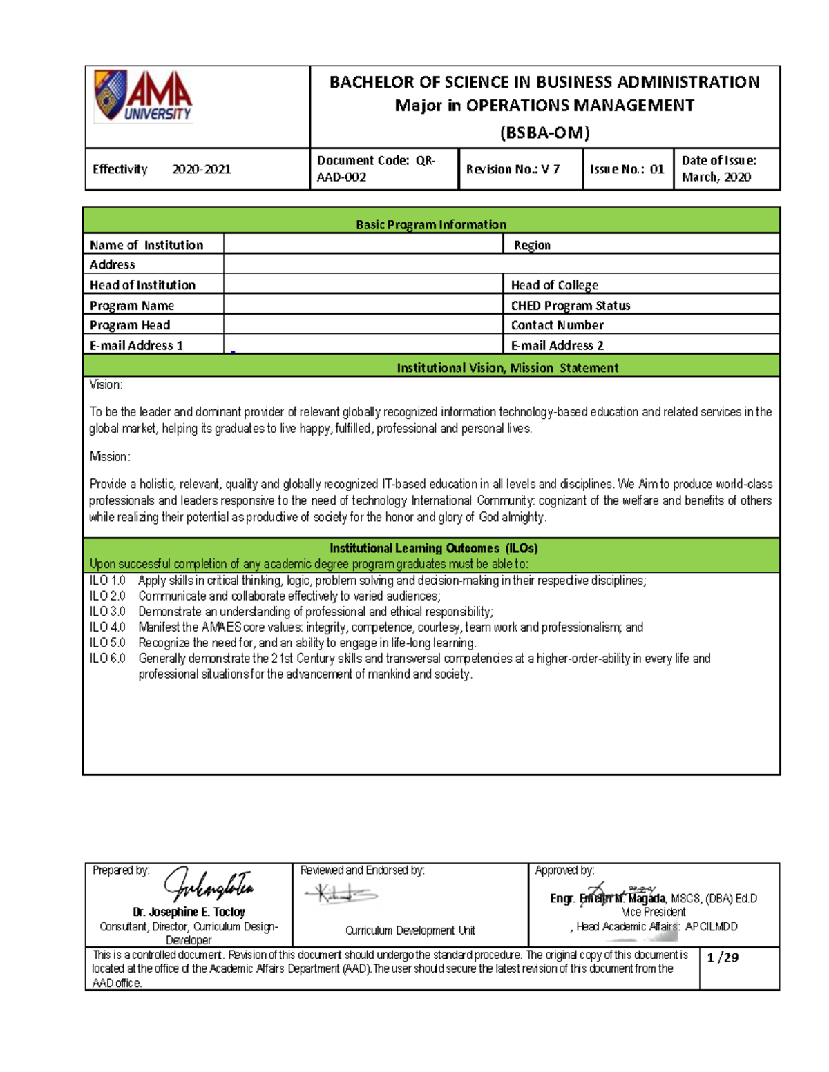 BSBA-OM Operations Management Curriculum Guide (Revision V7) - Studocu