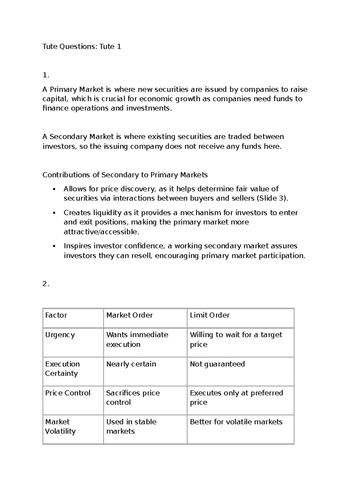 Tute Questions: Week 1 Answers for Financial Markets Concepts - Studocu