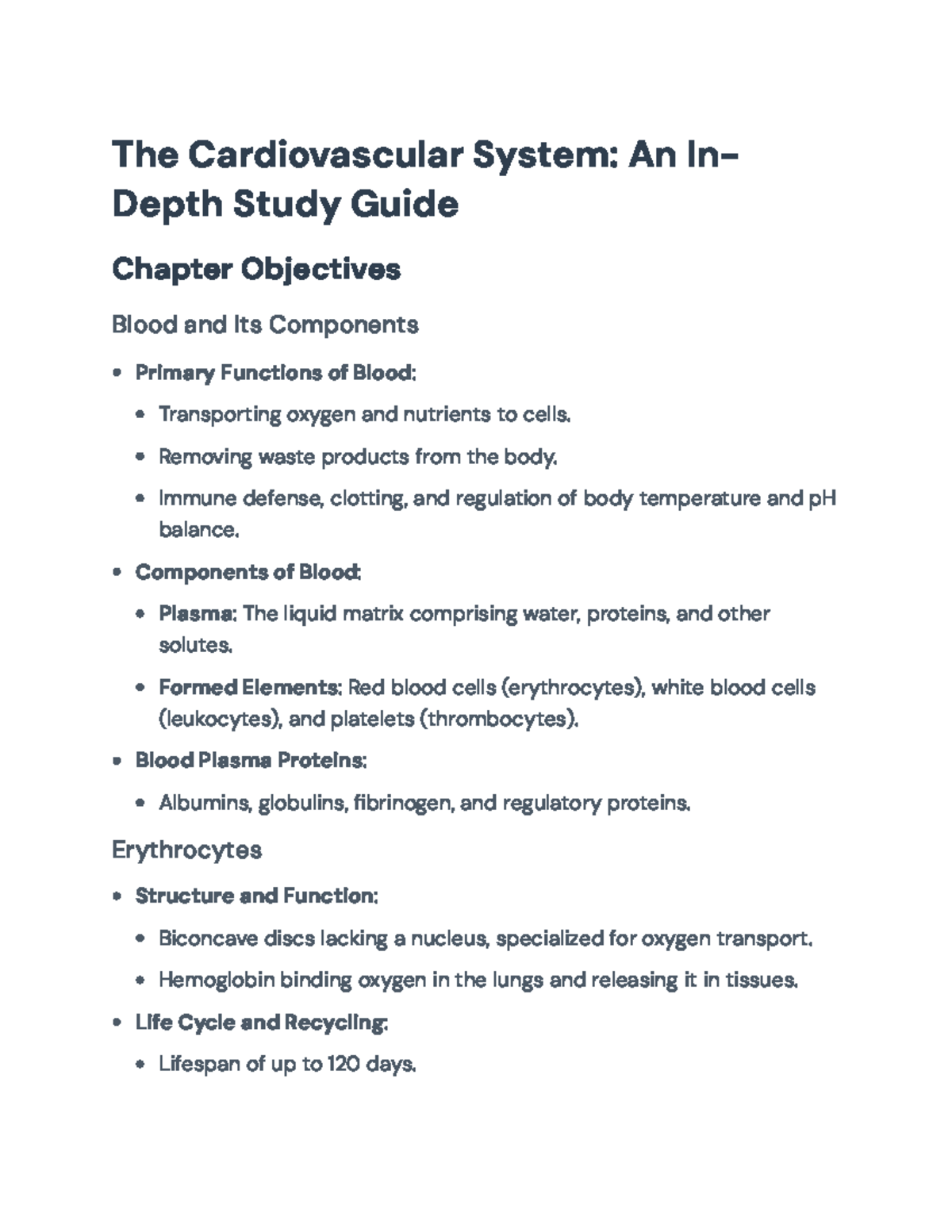 Cardiovascular System Study Guide: Key Concepts & Blood Functions - Studocu