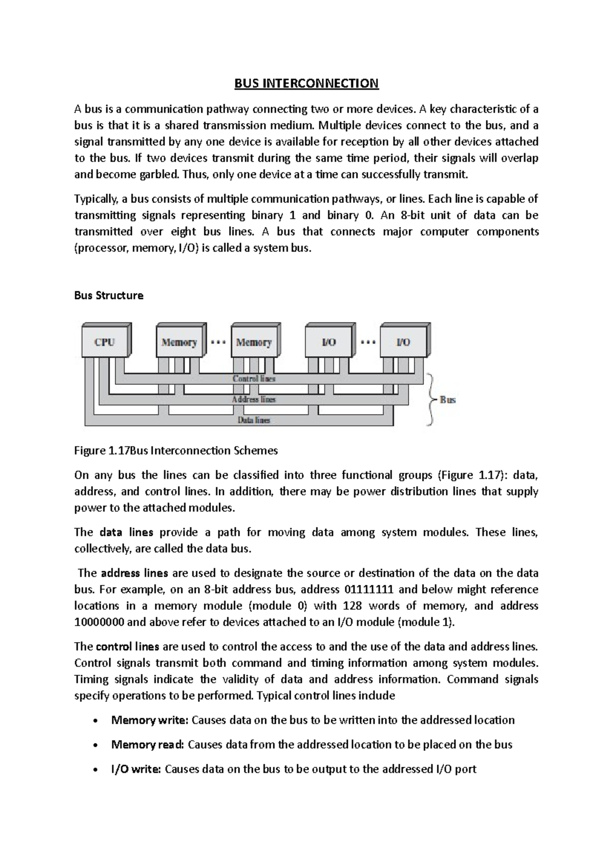 BUS Interconnection - BUS INTERCONNECTION A bus is a communication ...
