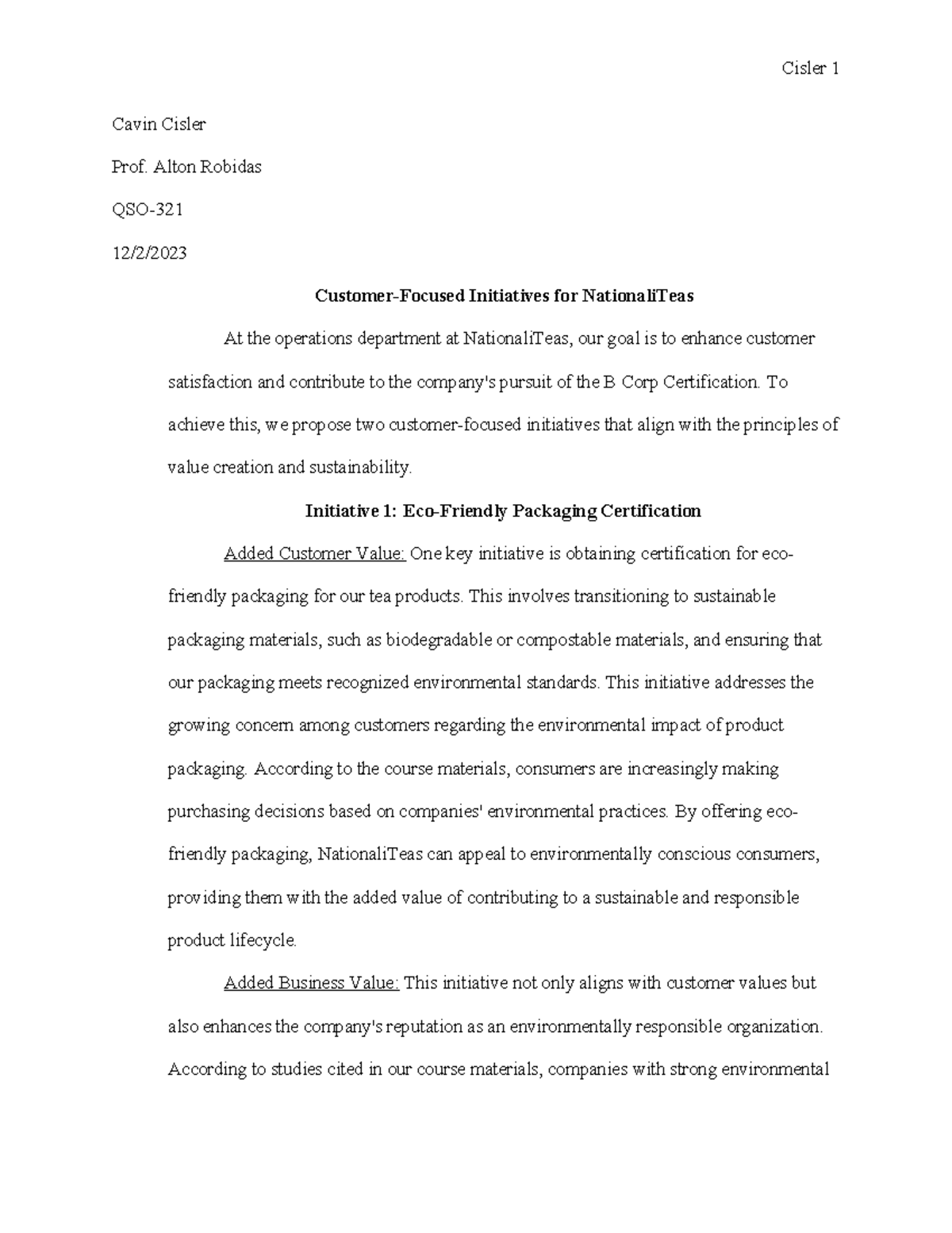 Module 6 Assignment - Cavin Cisler Prof. Alton Robidas QSO- 12/2 ...