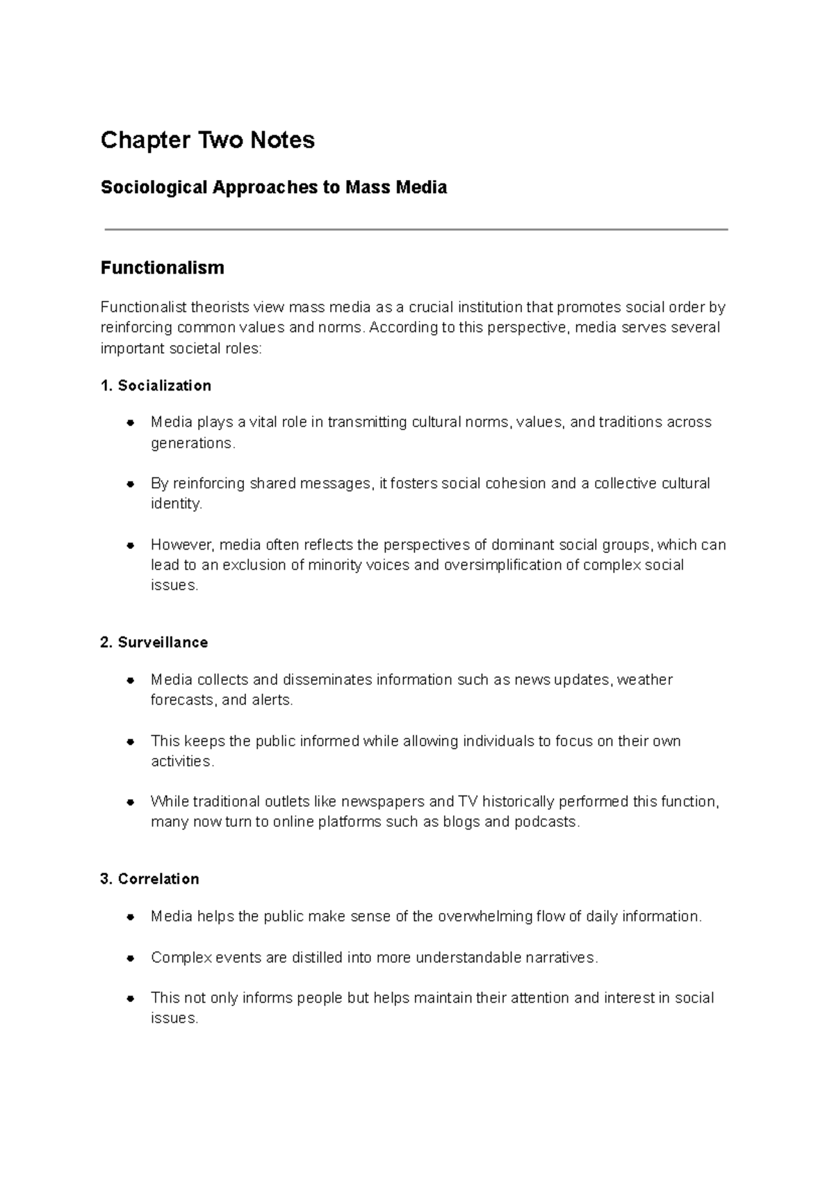 Chapt 2 Lecture Notes: Sociological Perspectives on Mass Media - Studocu