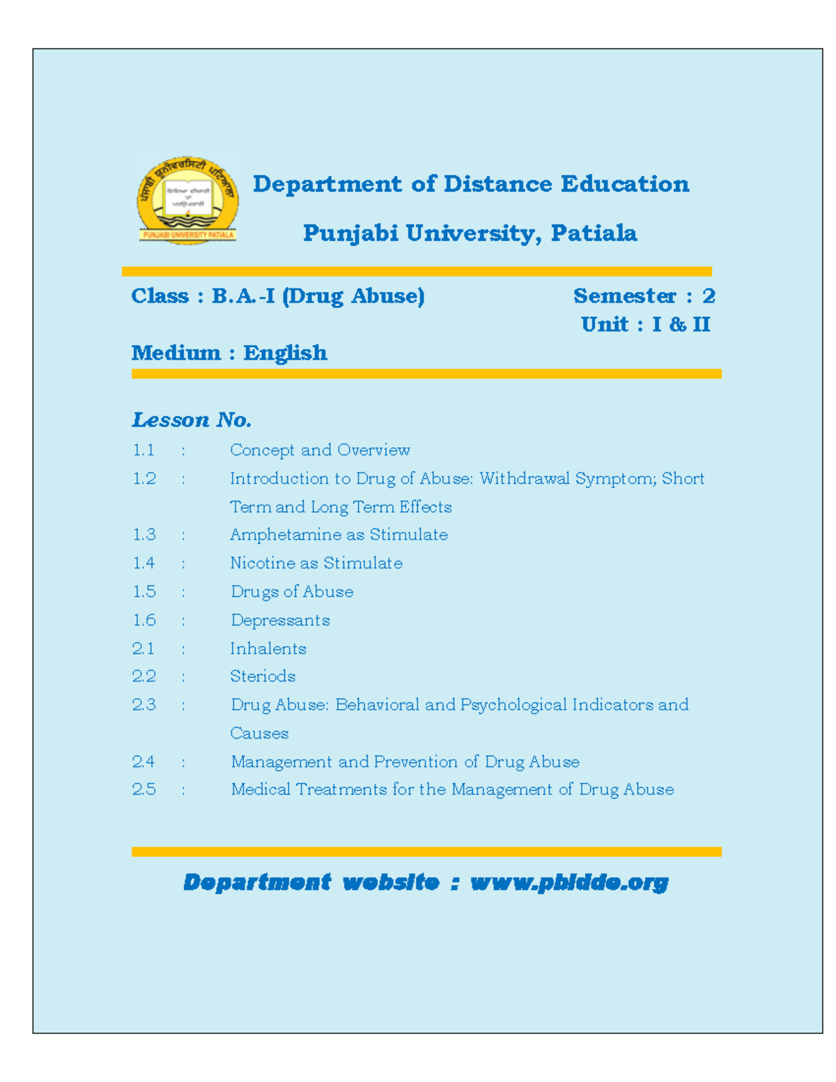 B.A. Drug Abuse S2: Lessons on Management & Prevention Units 1 & 2 ...