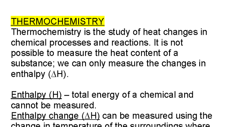 Thermochemistry Notes: Understanding Heat Changes in Reactions - Studocu