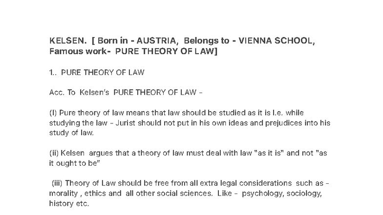 KELSEN: Pure Theory of Law and Its Key Concepts - Studocu