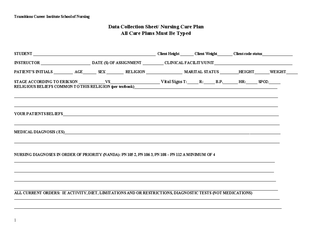 TCI Care Plan Revised 5-2020 - Transitions Career Institute School of ...