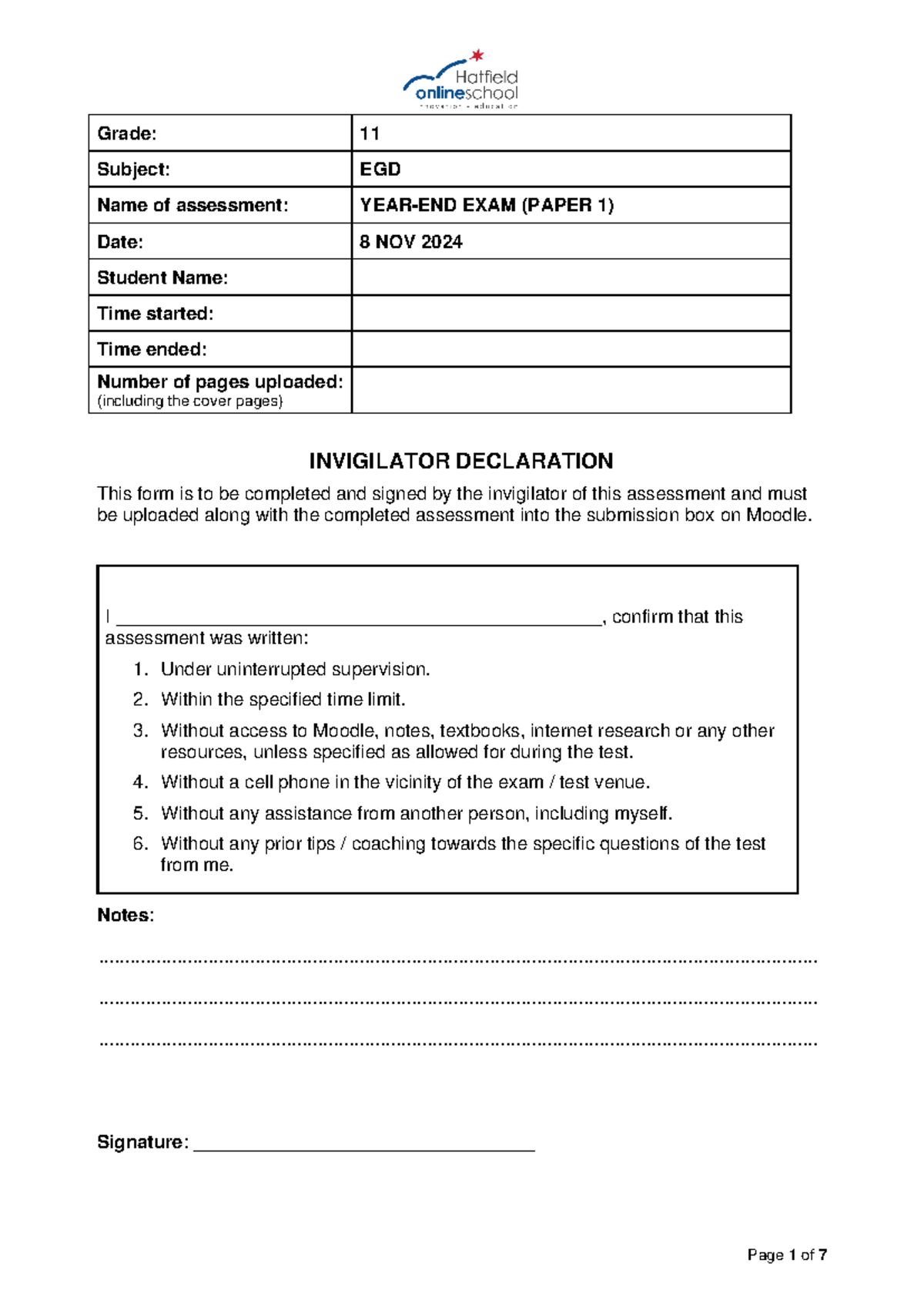 Grade 11 EGD Year-End Exam Paper 1 - November 8, 2024 - Studocu