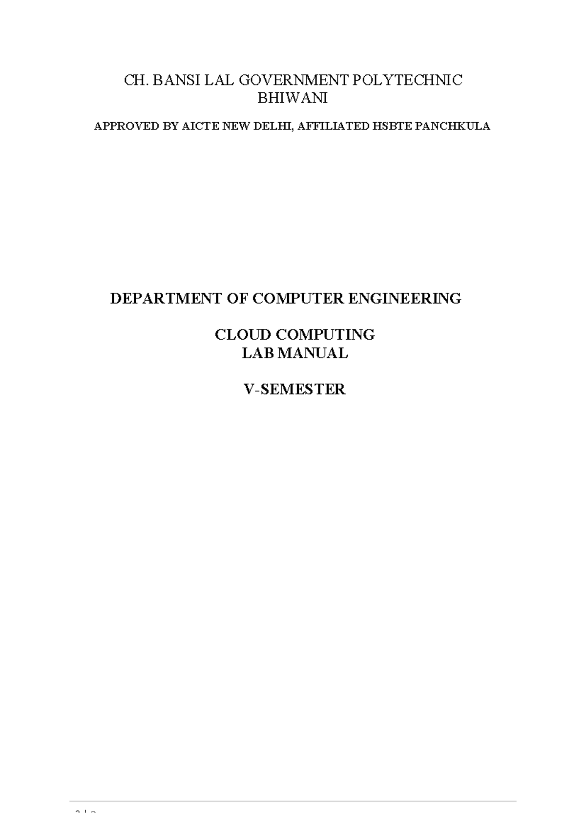 Cloud Computing Lab Manual (CSE 695105350) for V Semester Students - Studocu