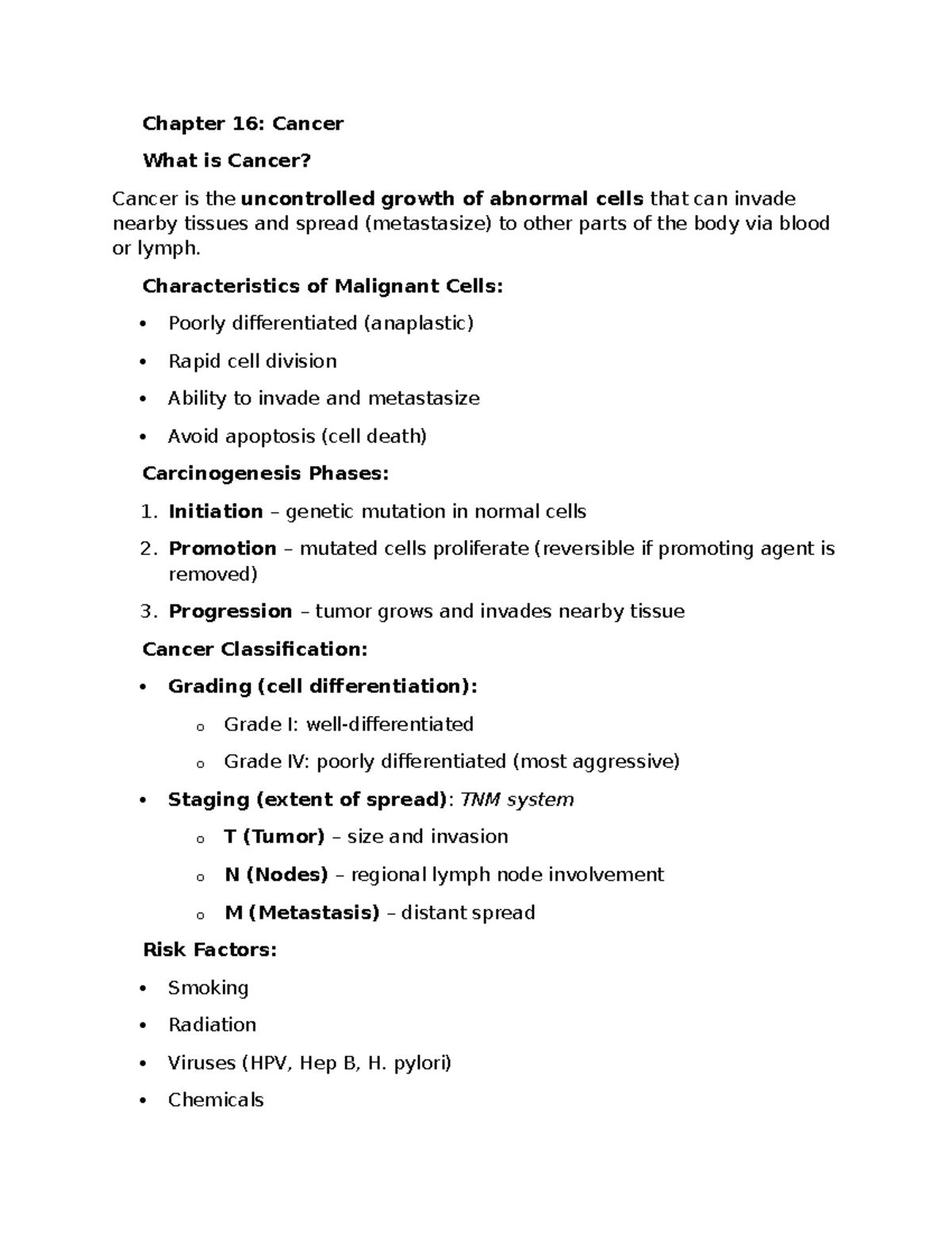 Medsurg 2 WEEK 1 Notes - lecture help - 🔬 Chapter 16: Cancer 🔹 What is ...